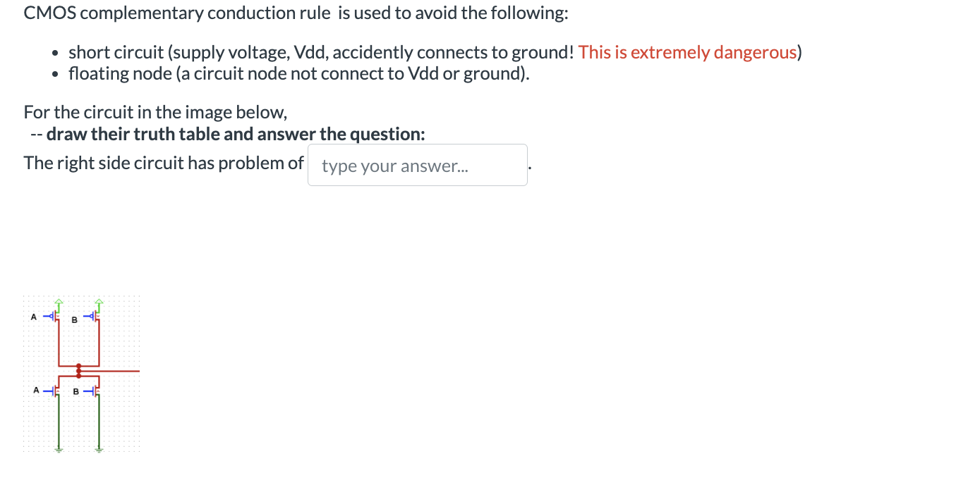 Solved CMOS complementary conduction rule is used to avoid | Chegg.com