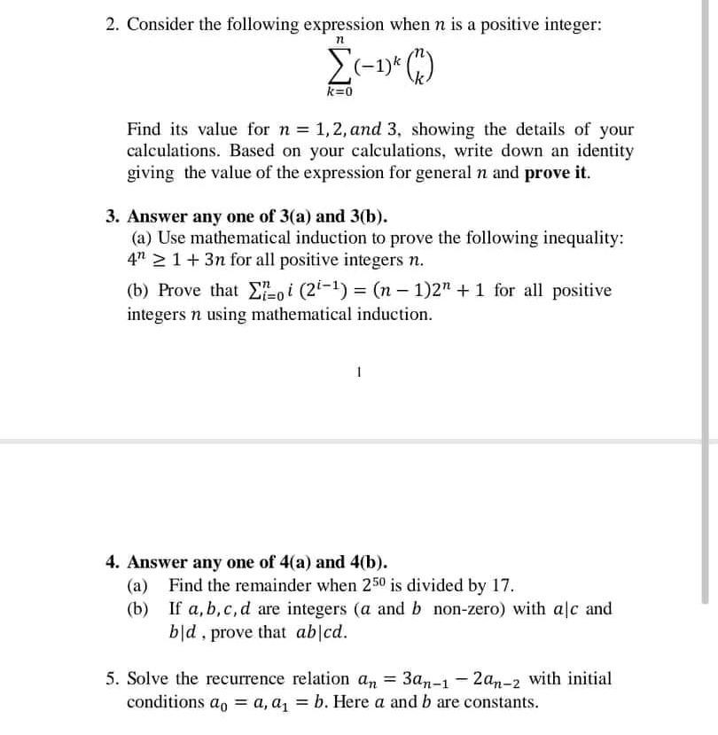 Solved 2. Consider the following expression when n is a | Chegg.com
