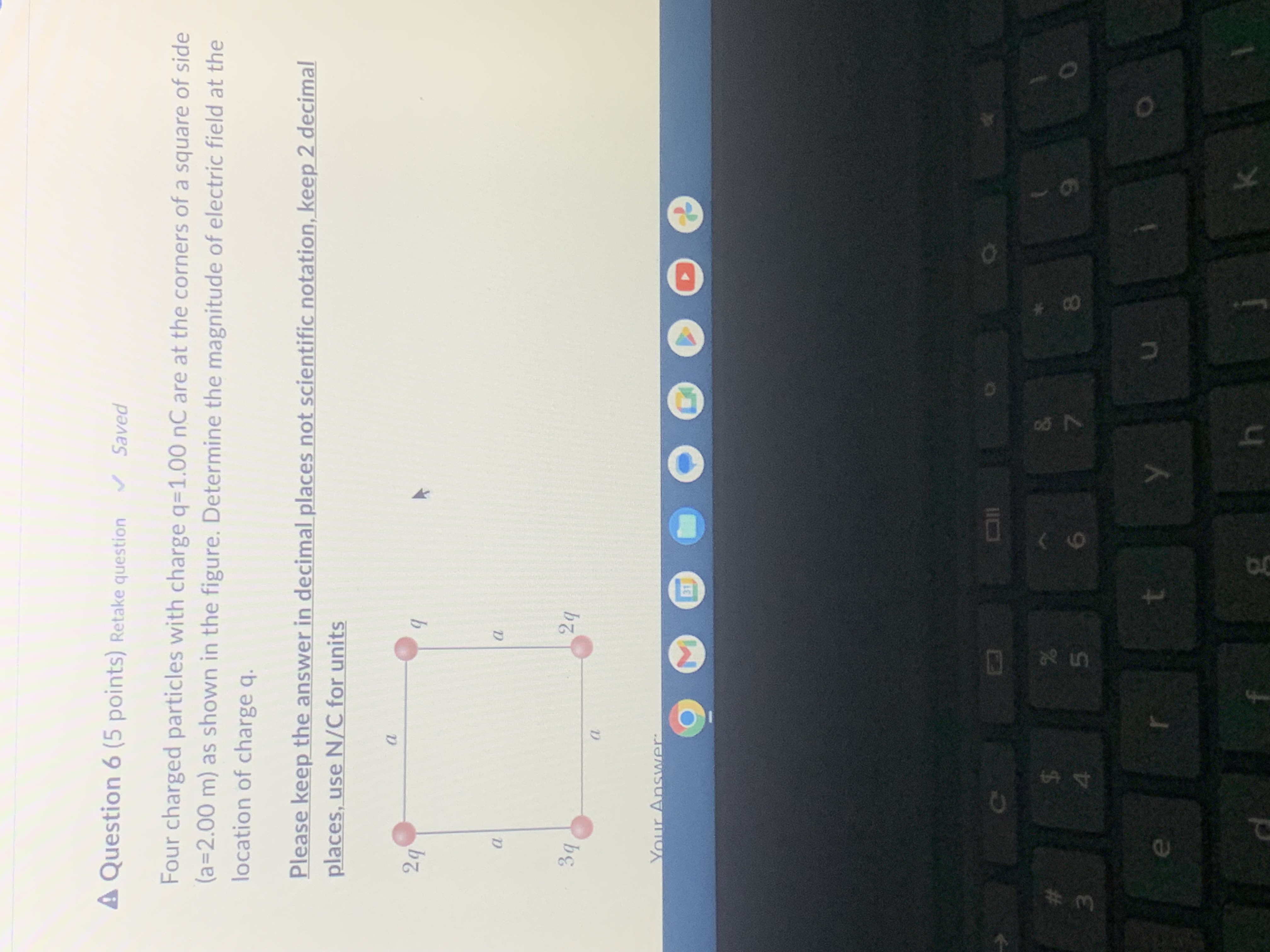 Solved Four charged particles with charge q=1.00nC are at | Chegg.com