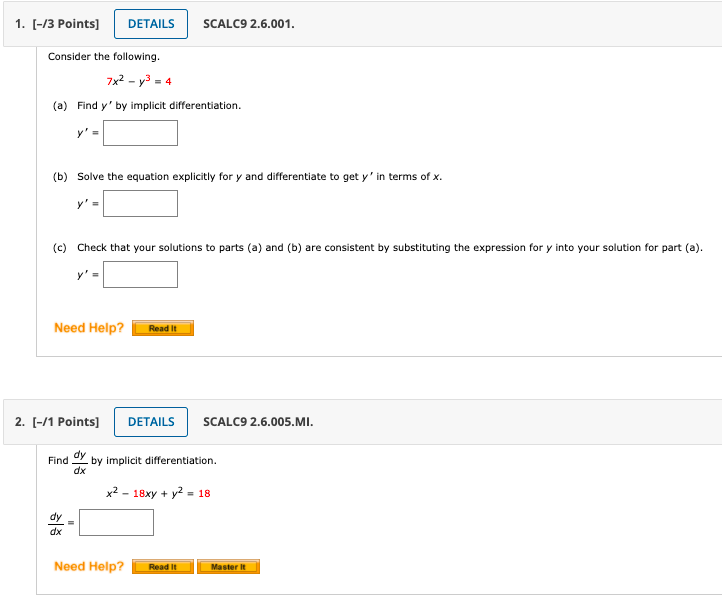 Solved 13. (-/2 points) DETAILS SCALC9 2.5.051. Find y' and | Chegg.com Solved 13. (-/2 points) DETAILS SCALC9 2.5.051. Find y' and | Chegg.com