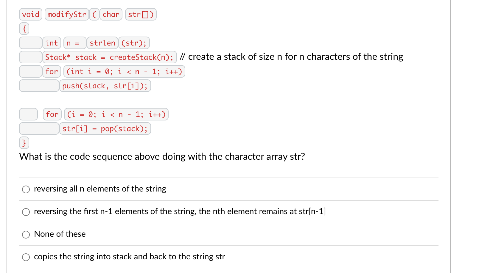 Solved n = void modifyStr (char str[]) { int strlen (str); | Chegg.com