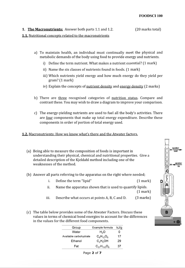Solved FOODSCI 100 (20 marks total) 1. The Macronutrients: | Chegg.com