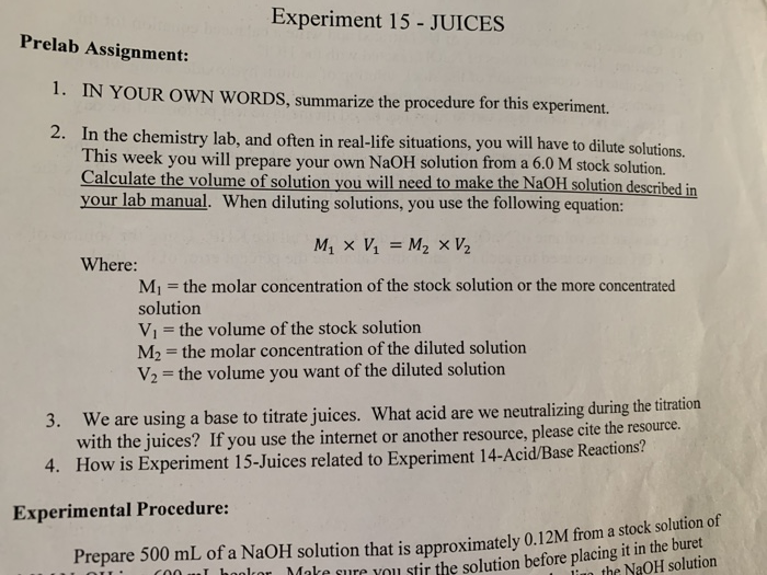 Solved Experiment 15 - JUICES Prelab Assignment: 1. IN YOUR | Chegg.com