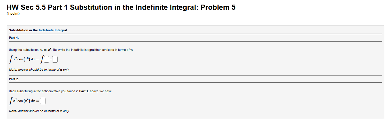 Solved Hw Sec 5 5 Part 1 Substitution In The Indefinite