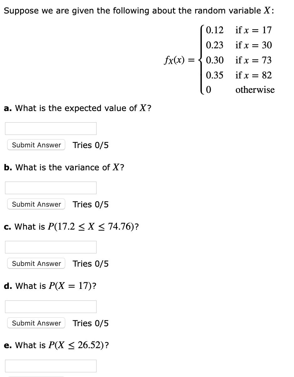 Solved Suppose we are given the following about the random | Chegg.com