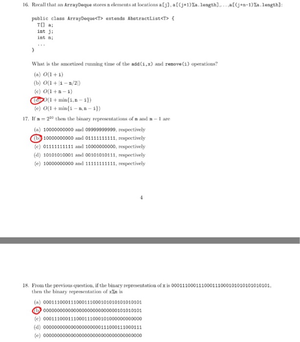 Solved 16. Ro all that an ArrayDeque stores nelements at | Chegg.com