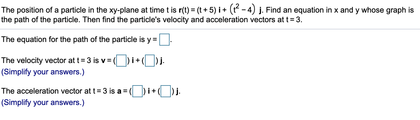 Solved The position of a particle in the xy-plane at time t | Chegg.com