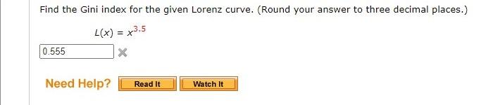 Solved Find the Gini index for the given Lorenz curve. | Chegg.com