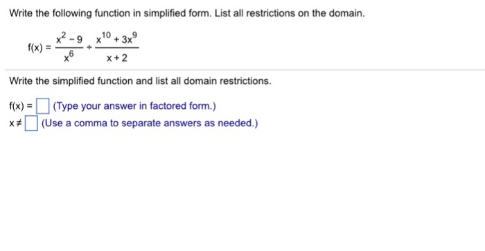 Solved Write the following function in simplified form. List | Chegg.com