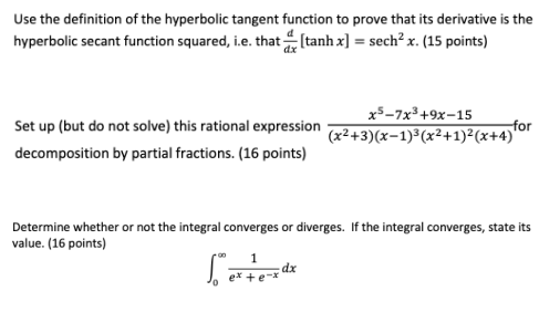 Use the definition of the hyperbolic tangent function | Chegg.com