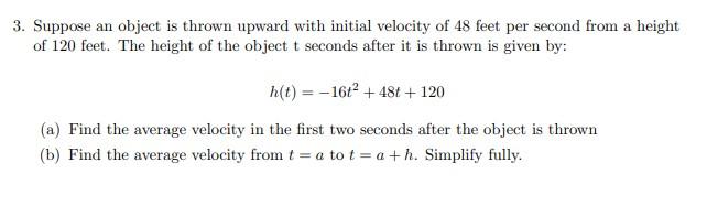 Solved 3. Suppose an object is thrown upward with initial | Chegg.com
