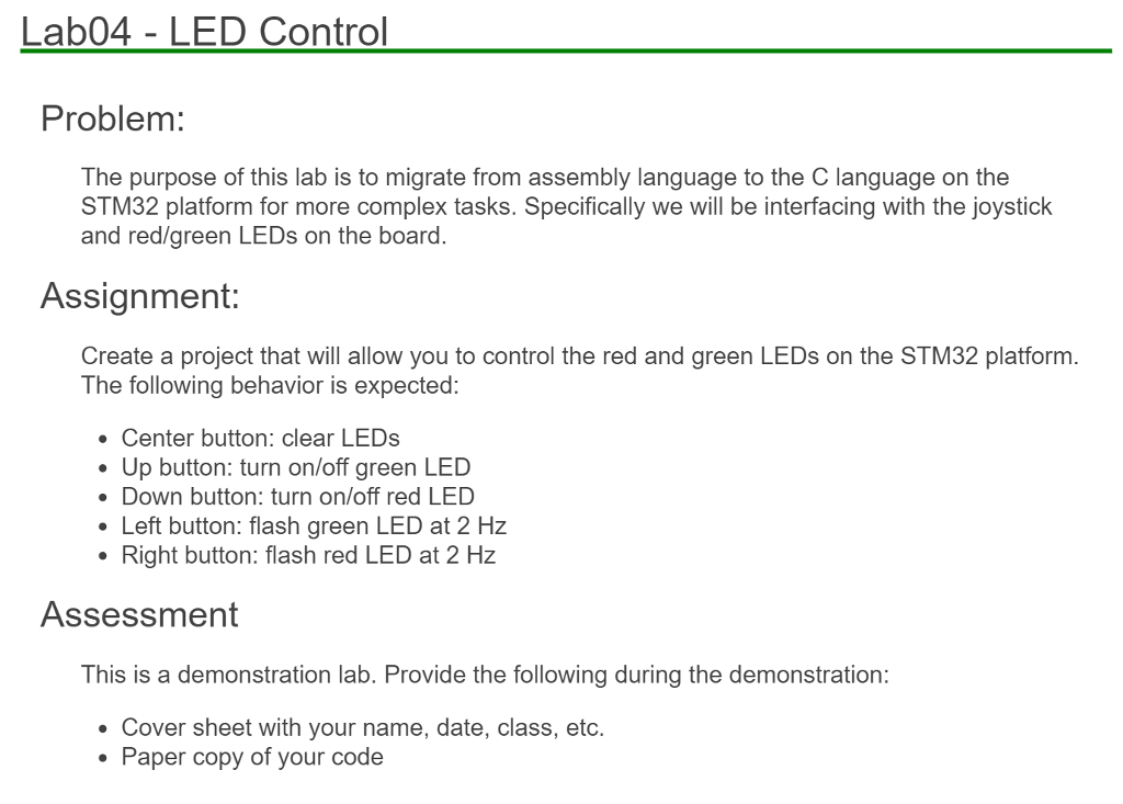 Lab04 LED Control Problem: The purpose of this lab is | Chegg.com