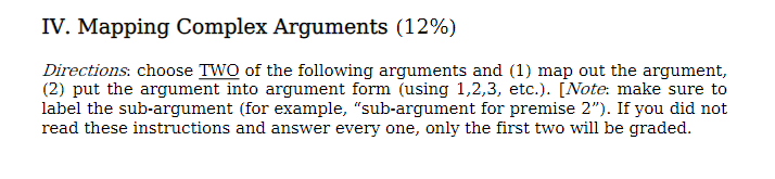 IV. Mapping Complex Arguments (12%) Directions: | Chegg.com