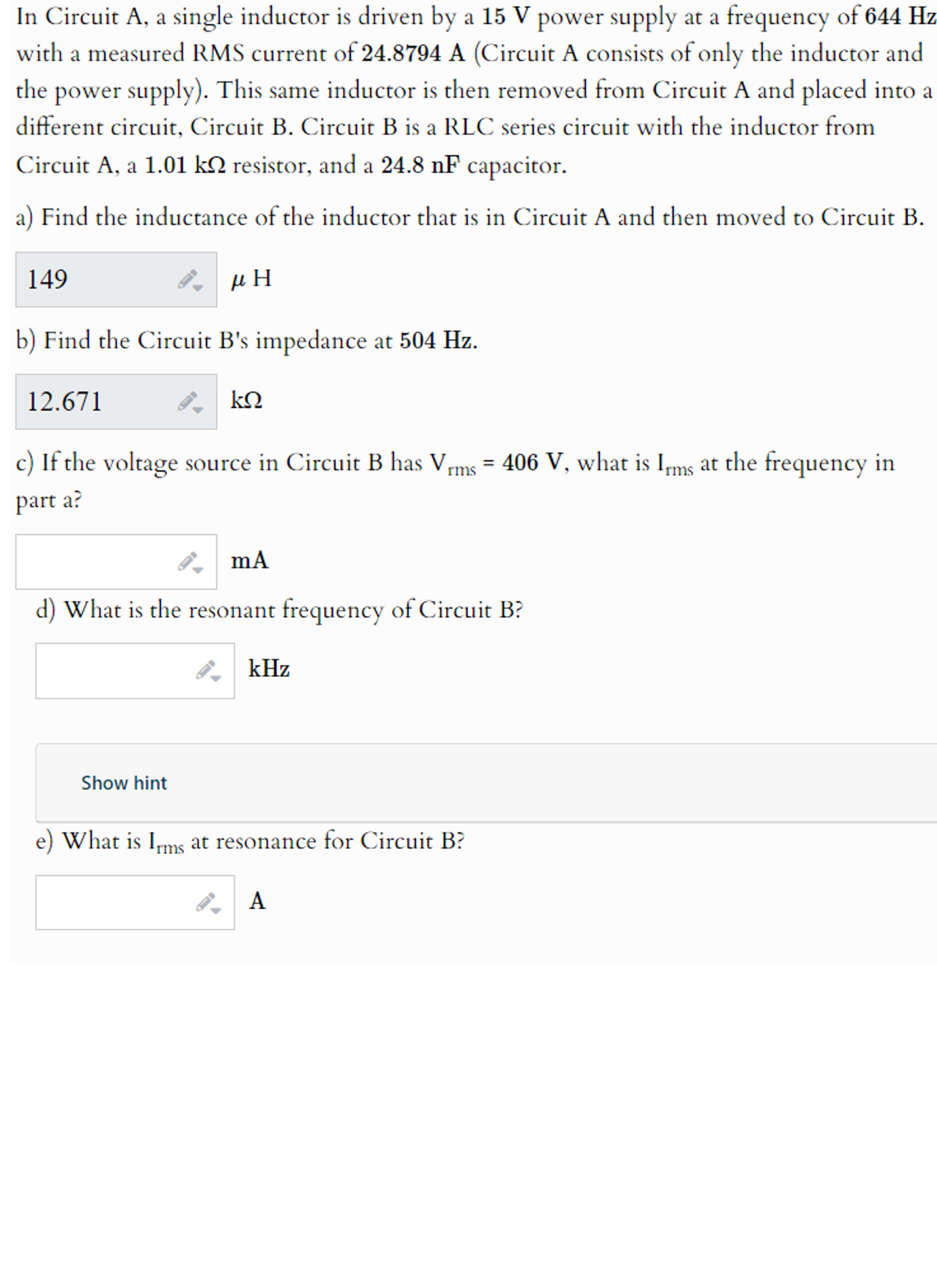 Solved In Circuit A, ﻿a single inductor is driven by a 15V | Chegg.com