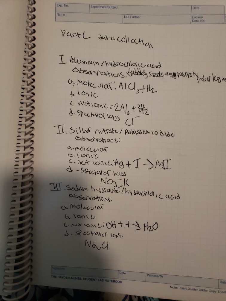 Solved Exp. No. Experiment/Subject Date Name Lab Partner Lab | Chegg.com