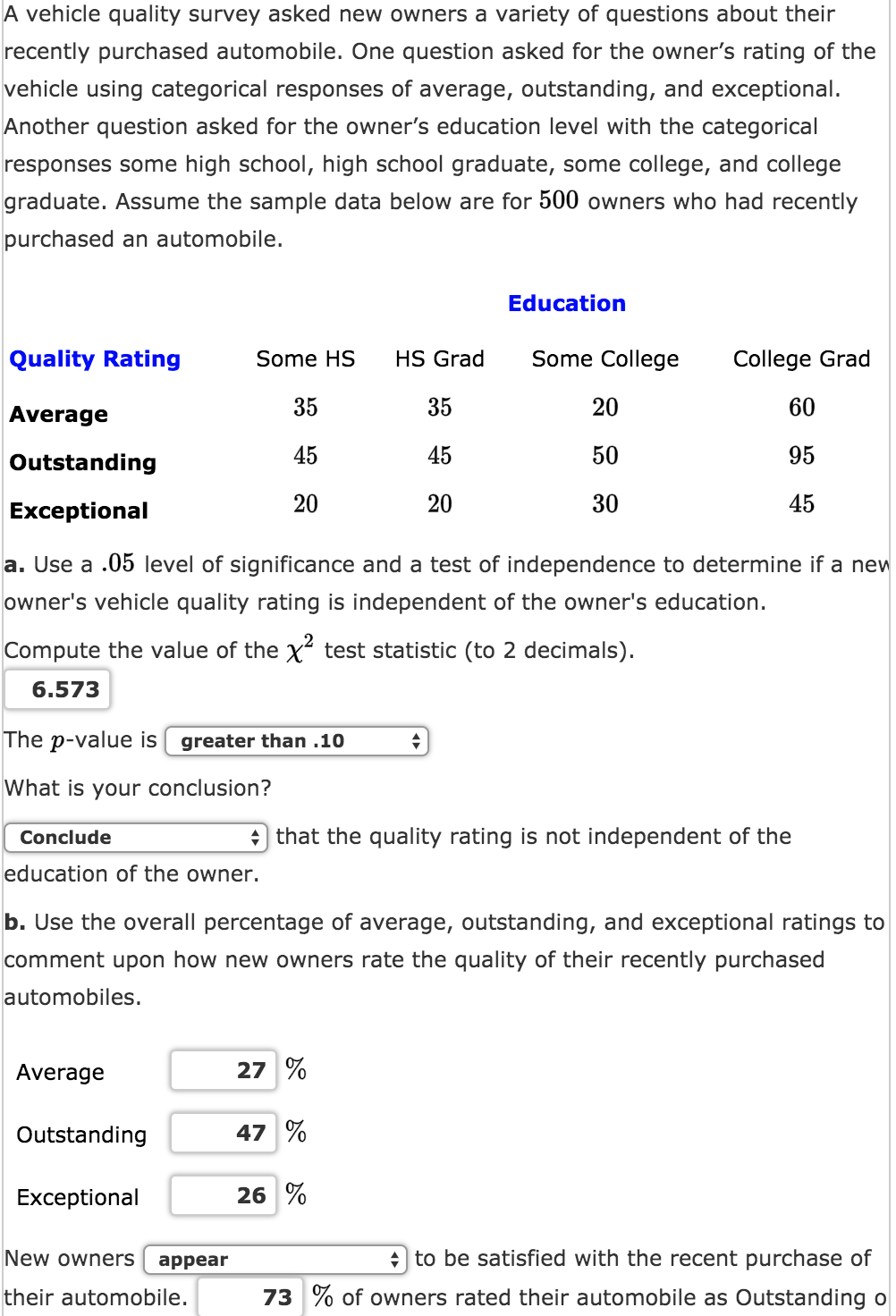 Solved A vehicle quality survey asked new owners a variety | Chegg.com