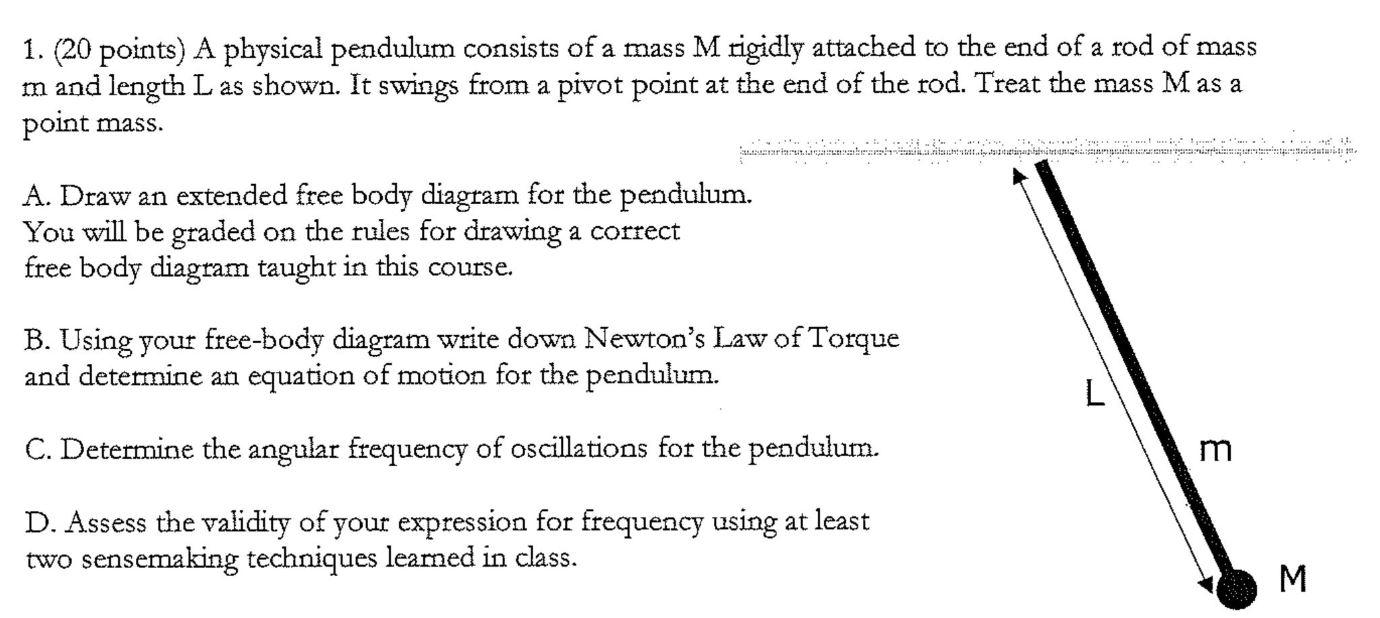 Solved 1. (20 points) A physical pendulum consists of a mass | Chegg.com