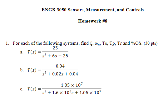 ENGR 3050 Sensors, Measurement, and Controls Homework | Chegg.com