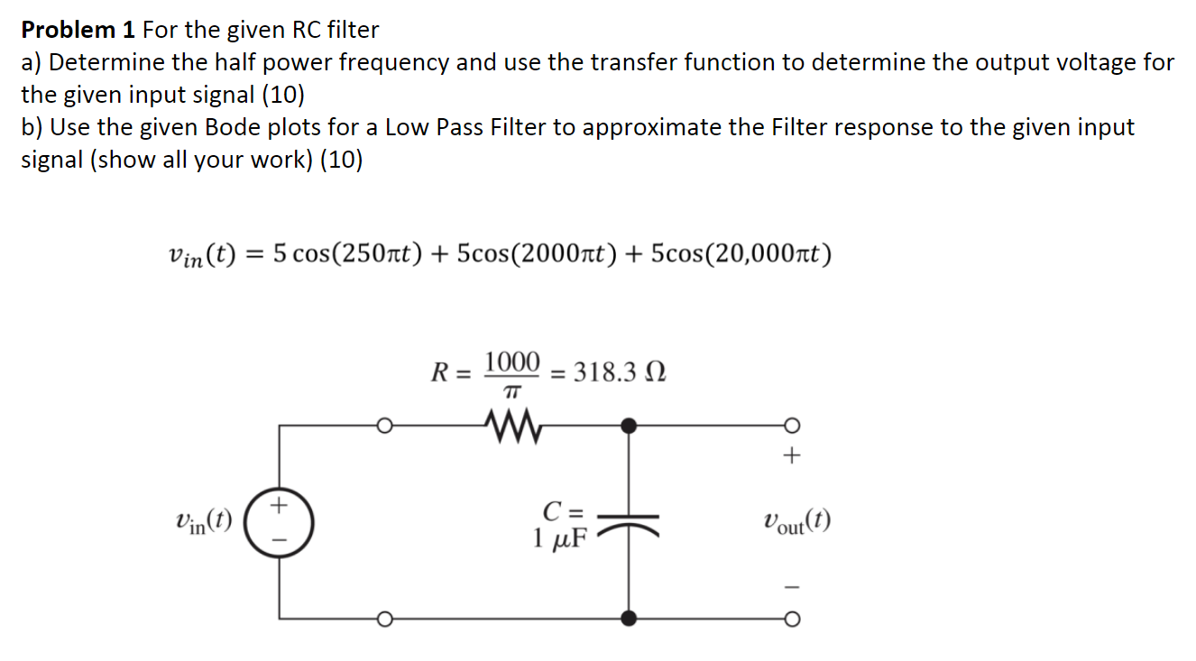 Solved Problem 1 For the given RC filter a) Determine the | Chegg.com