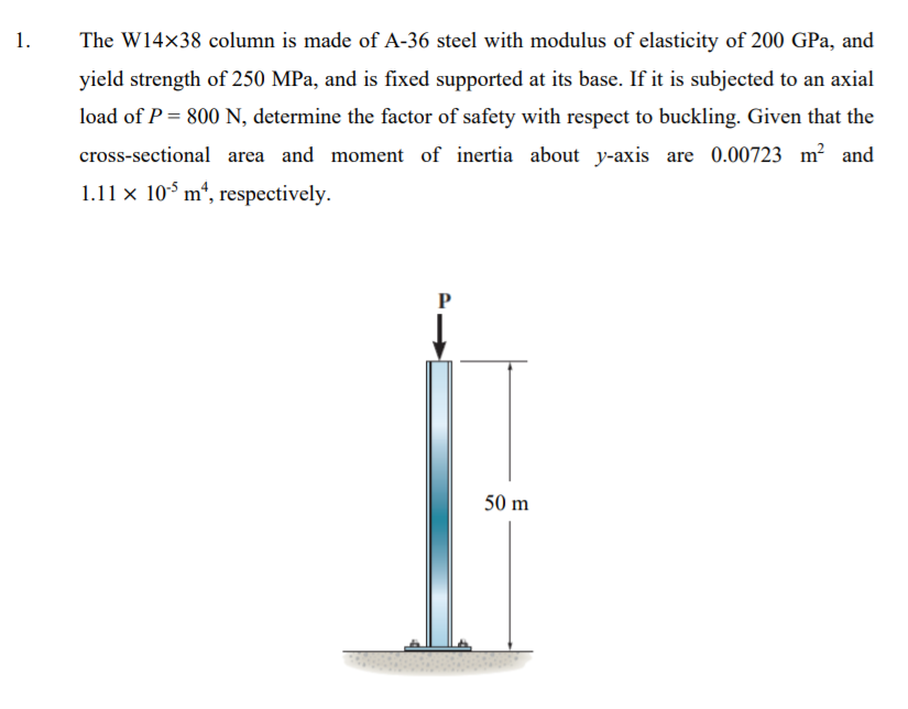 Solved 1. The W14x38 column is made of A-36 steel with | Chegg.com