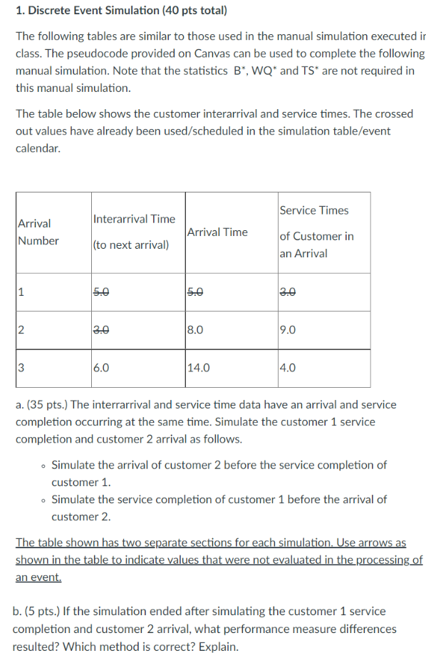 Solved 1. Discrete Event Simulation ( 40pts total) The | Chegg.com