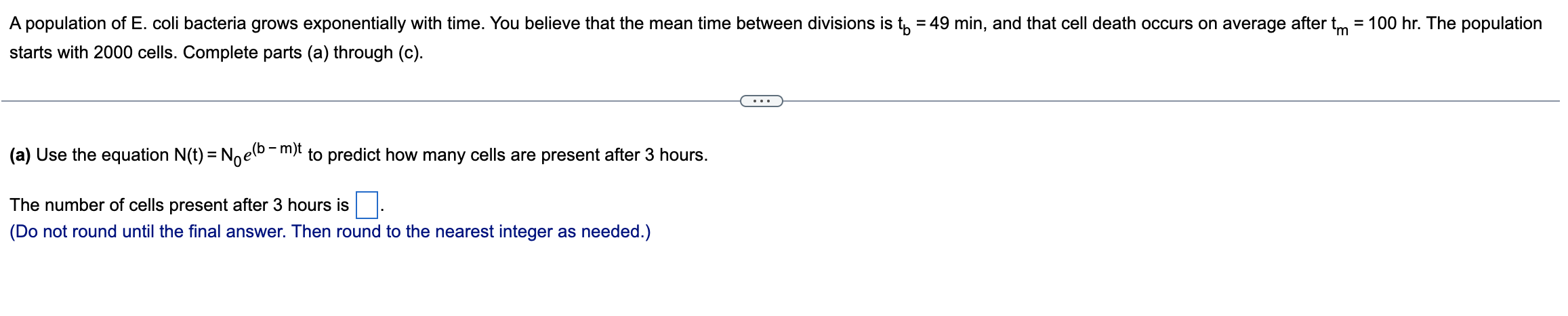 Solved starts with 2000 ﻿cells. Complete parts (a) ﻿through | Chegg.com