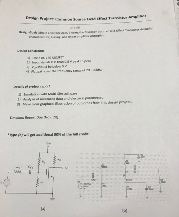 Design Project: Common Source Field Effect Transistor | Chegg.com