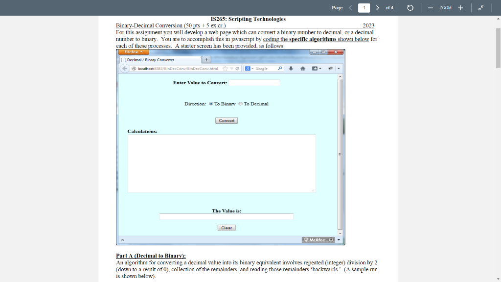 Solved IS265: Scripting Technologies Binary-Decimal | Chegg.com