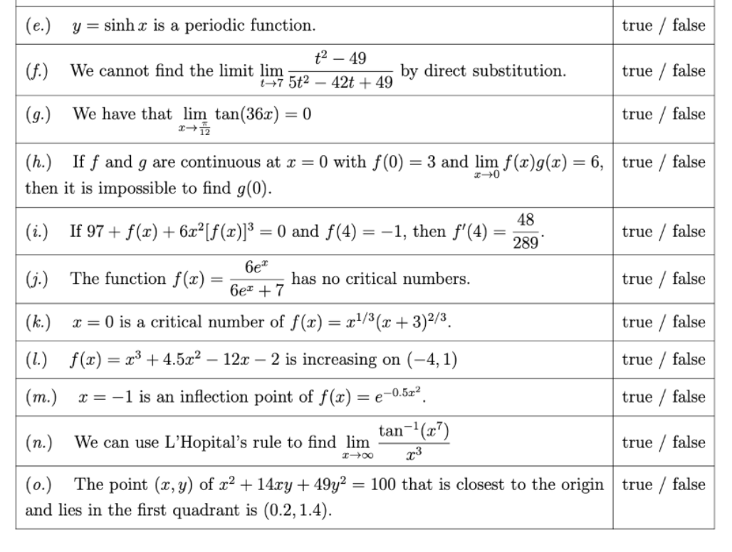 Solved \begin{tabular}{|ll|l|} \hline(e)y=.sinhx is a | Chegg.com