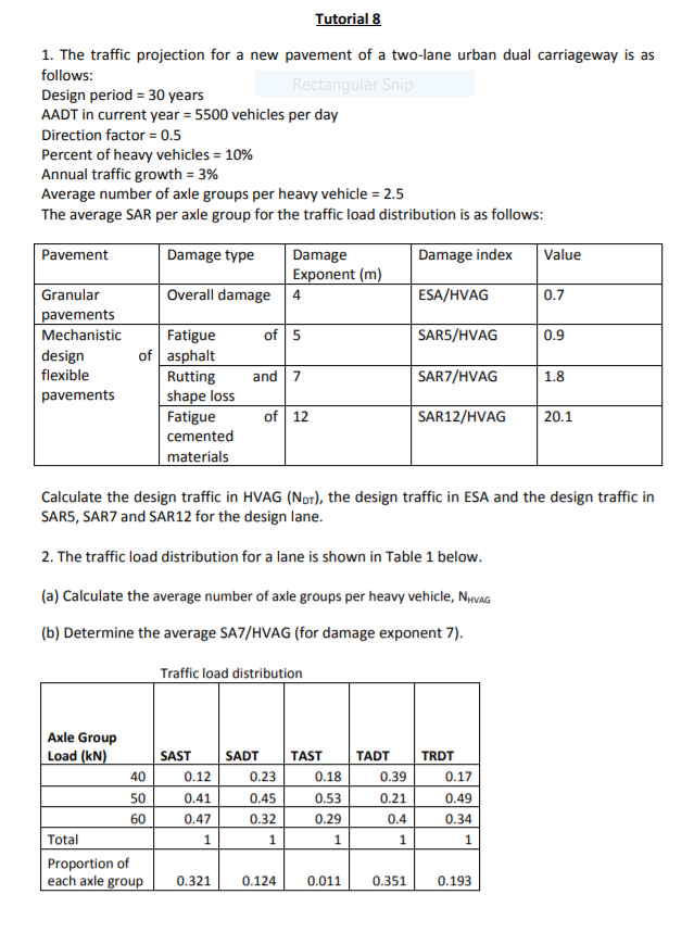 Solved Tutorial 8 1. The traffic projection for a new | Chegg.com