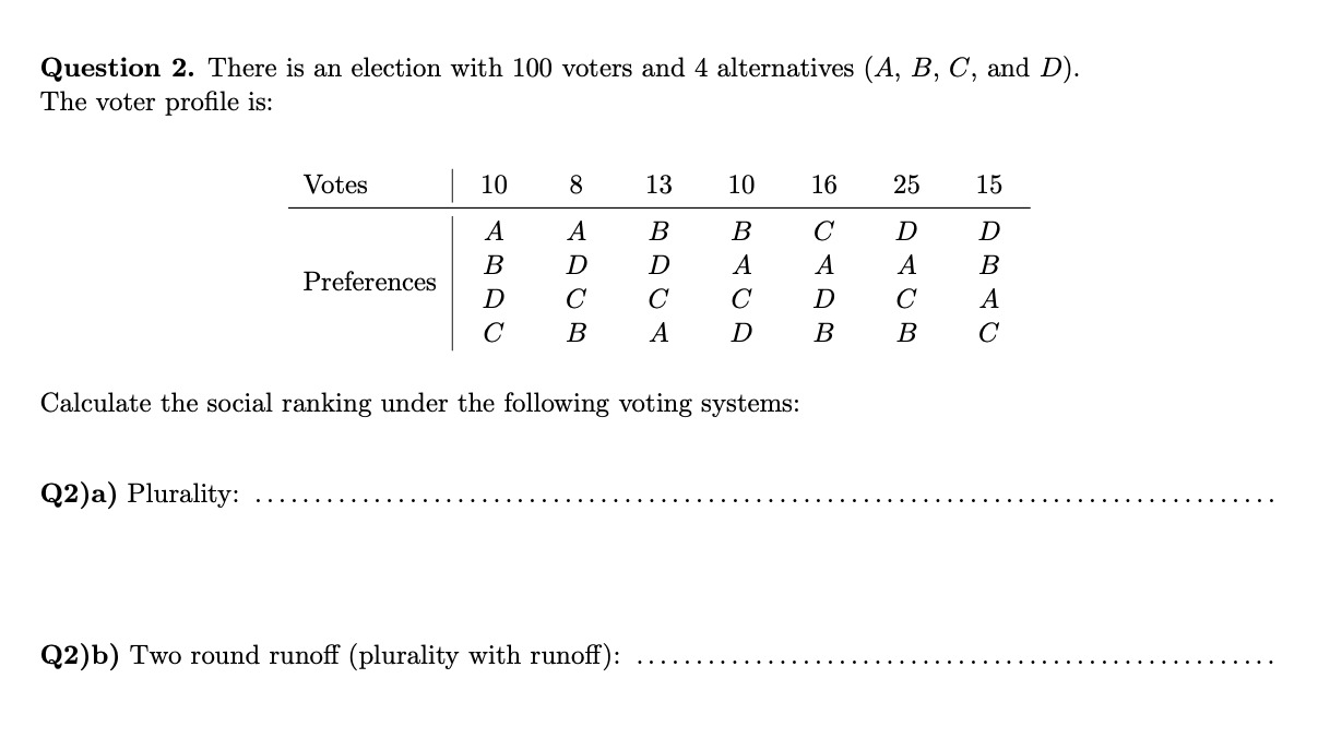 Solved Calculate the social ranking under the following | Chegg.com