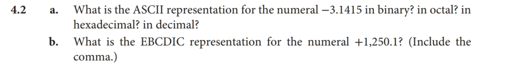 Solved 4.2 a. What is the ASCII representation for the | Chegg.com