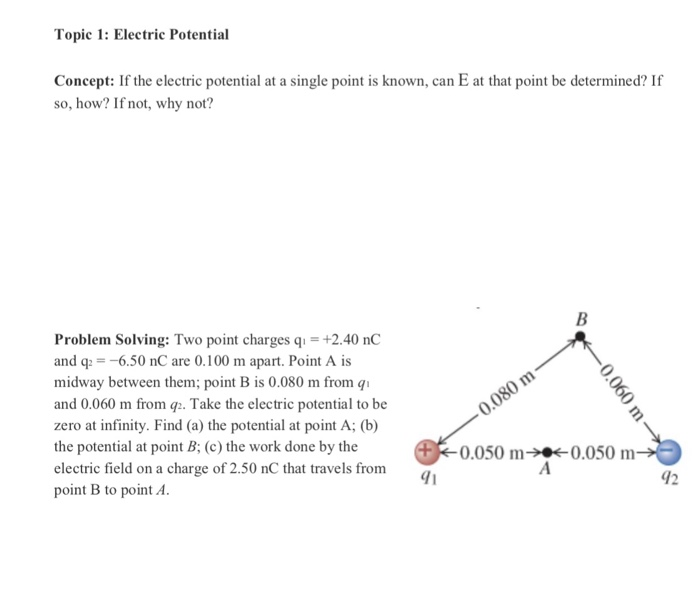 Solved Topic 1: Electric Potential Concept: If the electric | Chegg.com