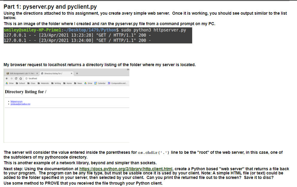 Solved Part 1: pyserver.py and pyclient.py Using the | Chegg.com