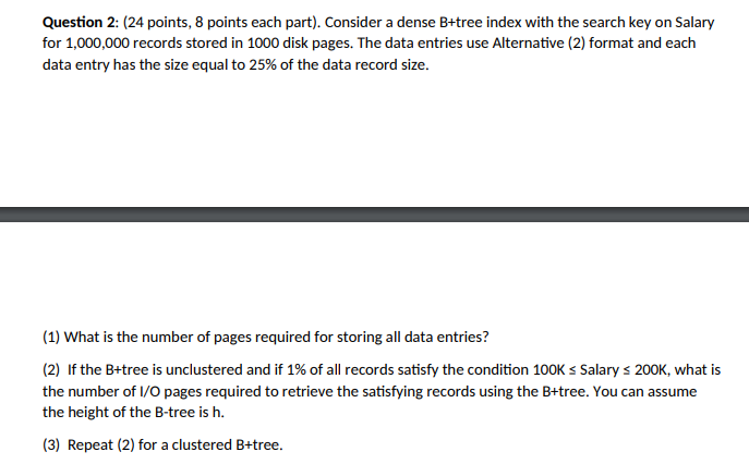 Solved Consider a dense B+tree index with the search key on | Chegg.com