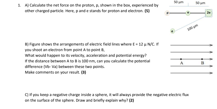 Solved 50 pm 50 μm 1. A) Calculate the net force on the | Chegg.com