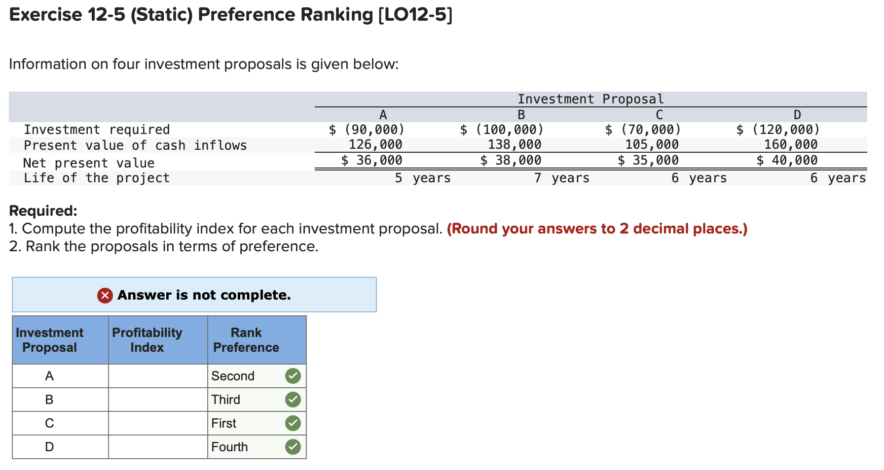 Solved Exercise 12-5 (Static) Preference Ranking [LO12-5] | Chegg.com