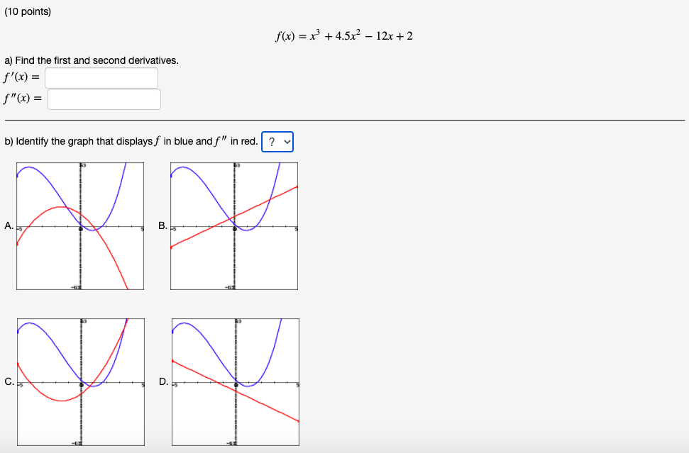 Solved (10 points) f(x) = x3 +4.5x² – 12x + 2 a) Find the | Chegg.com