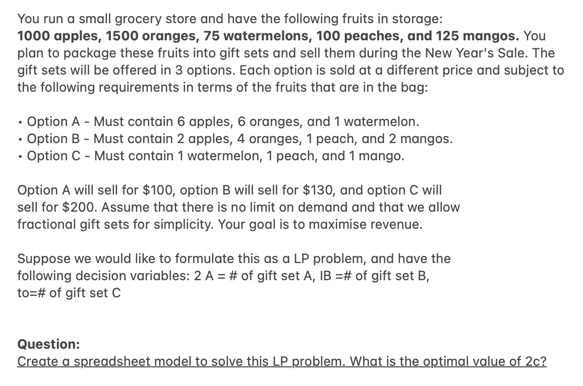 Solved Question 5:You run a small grocery store and have the | Chegg.com