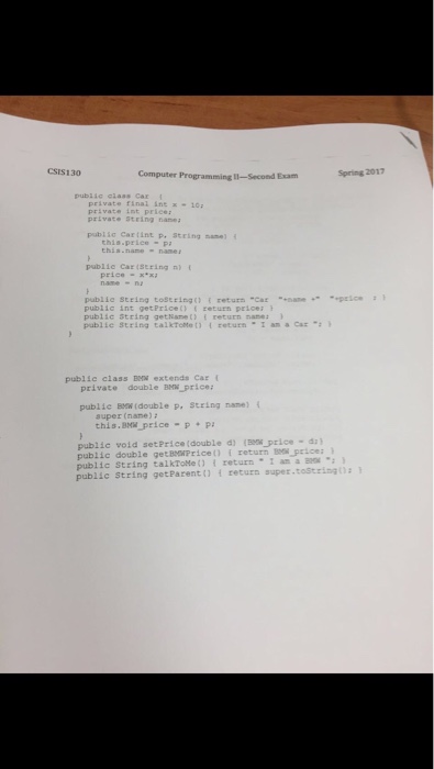 public class Car {private final int x = 1z; private | Chegg.com