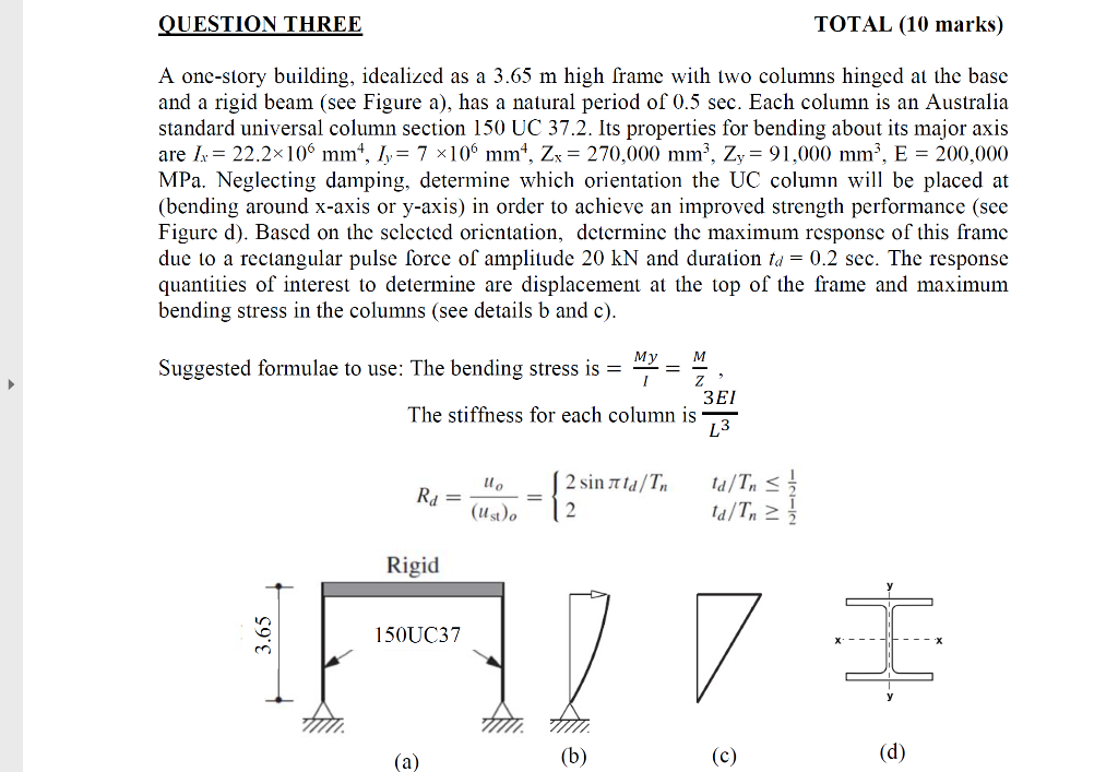 Solved A one-story building, idealized as a 3.65 m high | Chegg.com