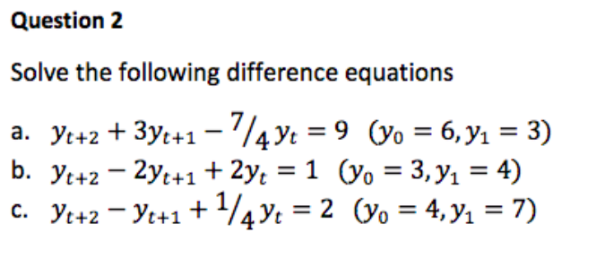 Solved Solve the following difference equations a. | Chegg.com