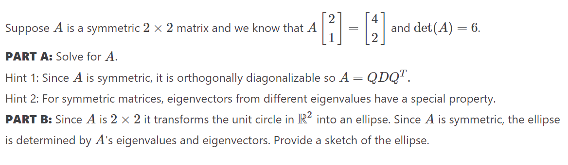 Solved Suppose A is a symmetric 2×2 matrix and we know that | Chegg.com