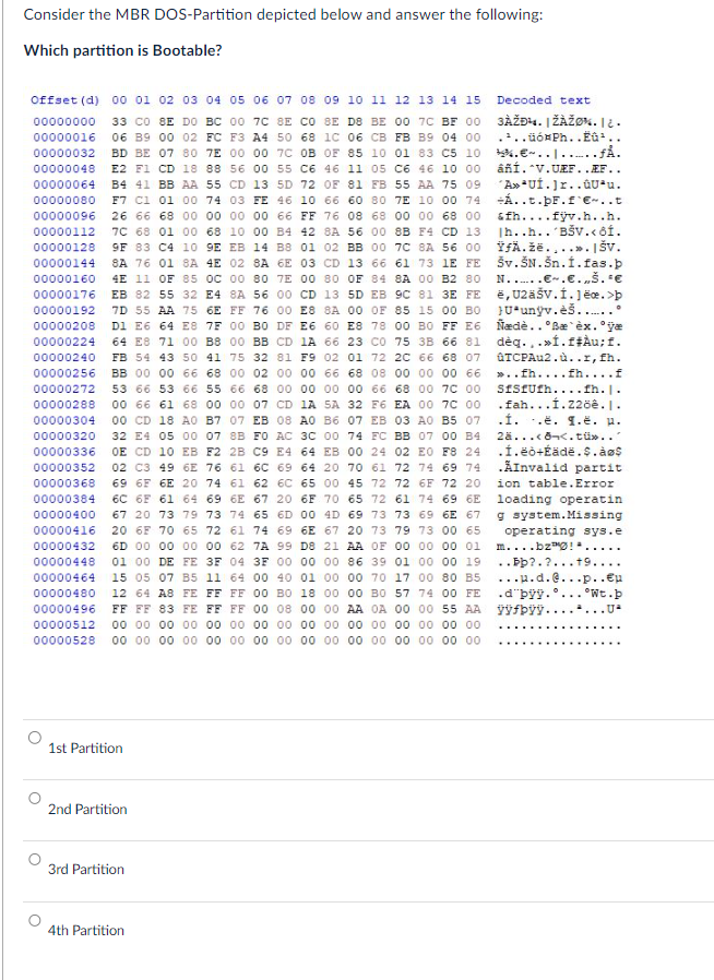 Solved Consider the MBR DOS-Partition depicted below and | Chegg.com
