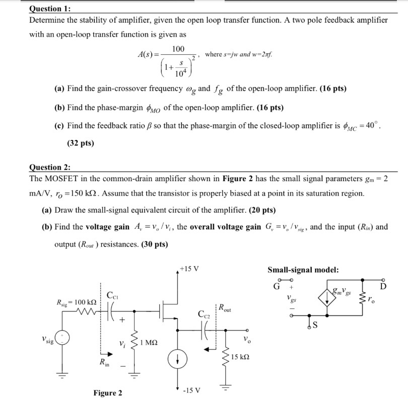 Solved Question 1: Determine the stability of amplifier, | Chegg.com