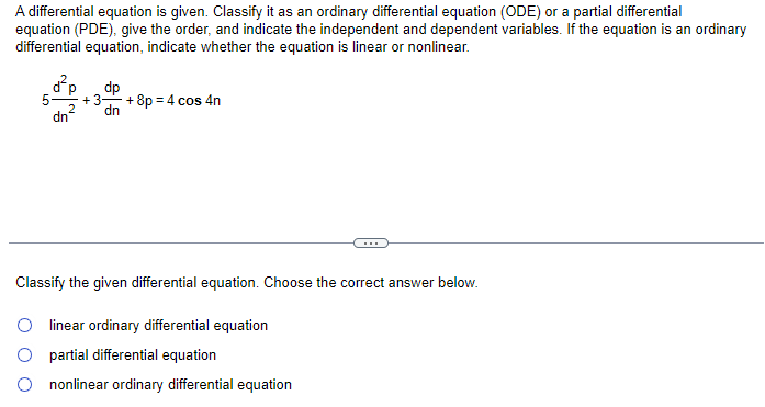 Solved A differential equation is given. Classify it as an | Chegg.com