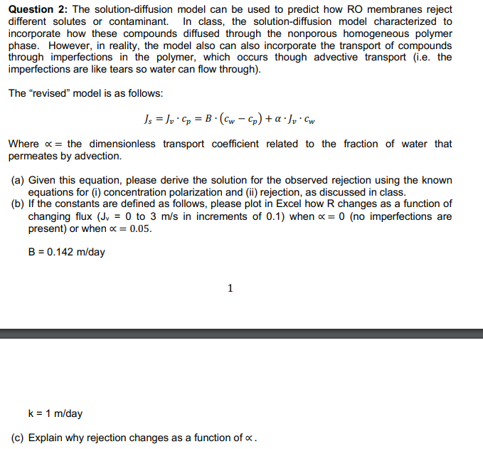 Question 2: The solution-diffusion model can be used | Chegg.com