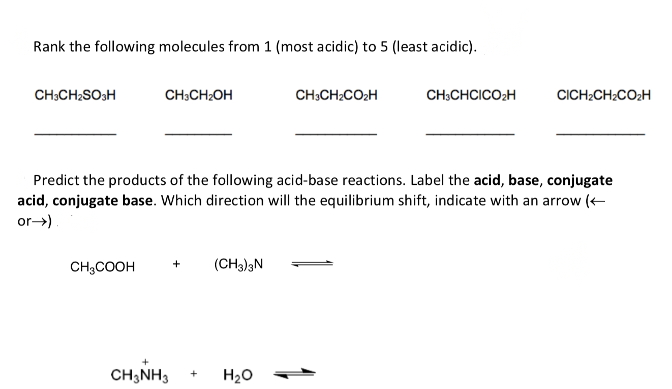 Solved Rank the following molecules from 1 (most acidic) to | Chegg.com