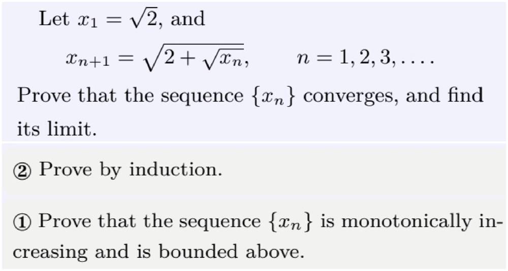 Solved Let x1=2, and xn+1=2+xn,n=1,2,3,… Prove that the | Chegg.com