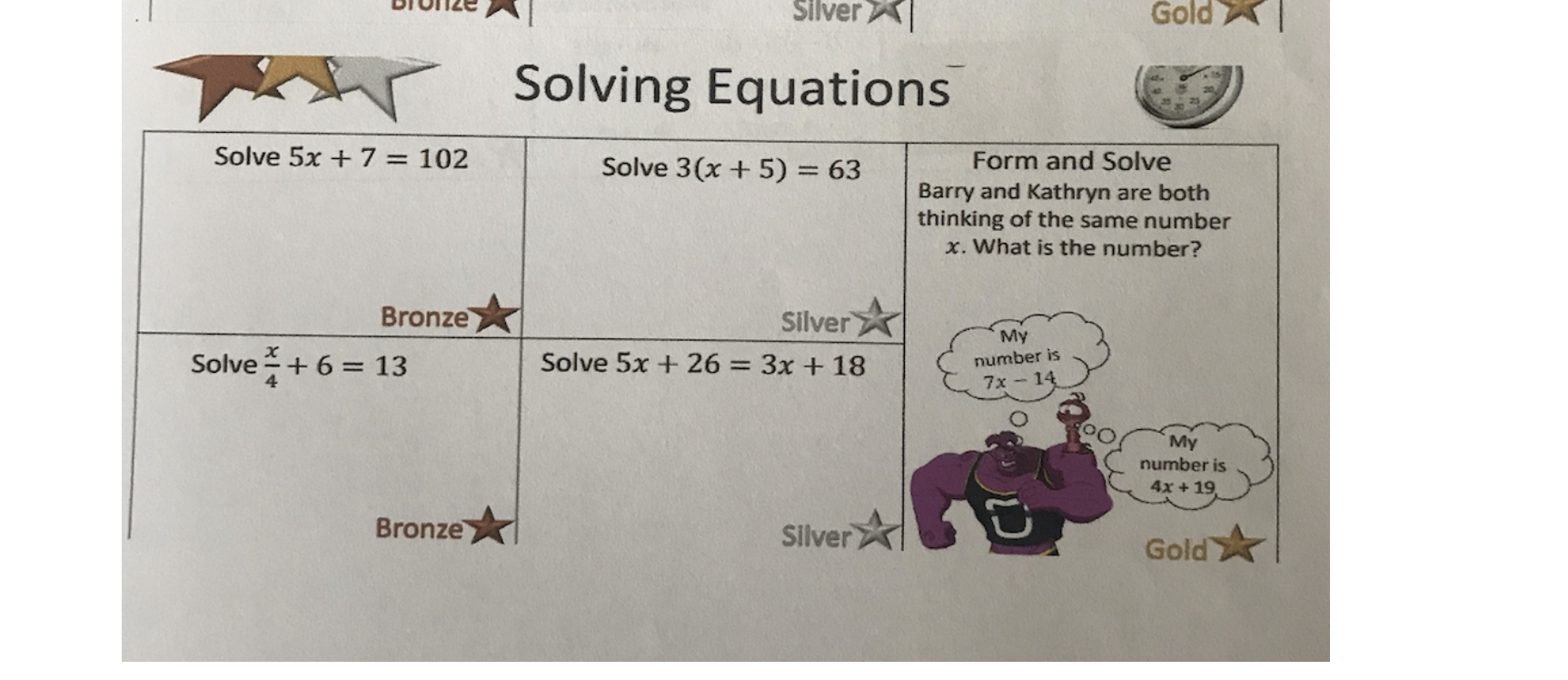 Solved Silver Gold Solving Equations Solve 5x + 7 = 102 | Chegg.com